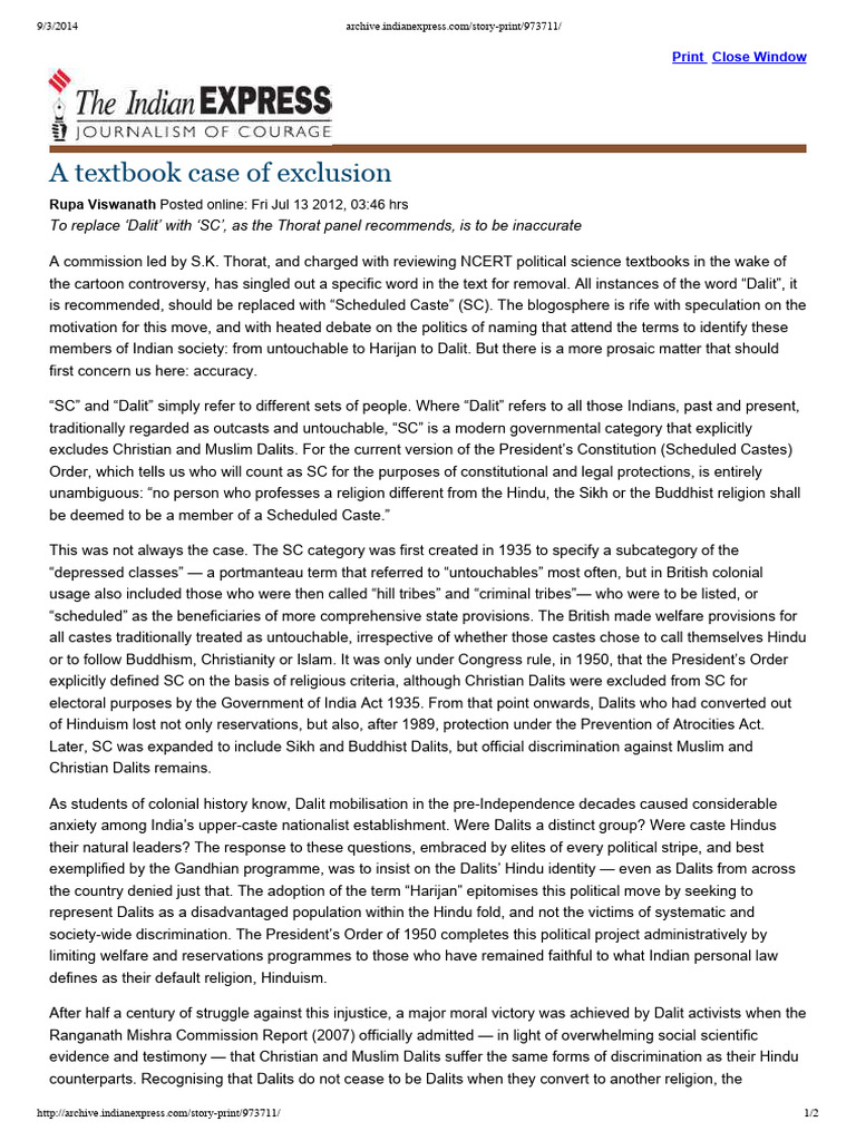 A Textbook Case of Exclusion | PDF | Dalit
