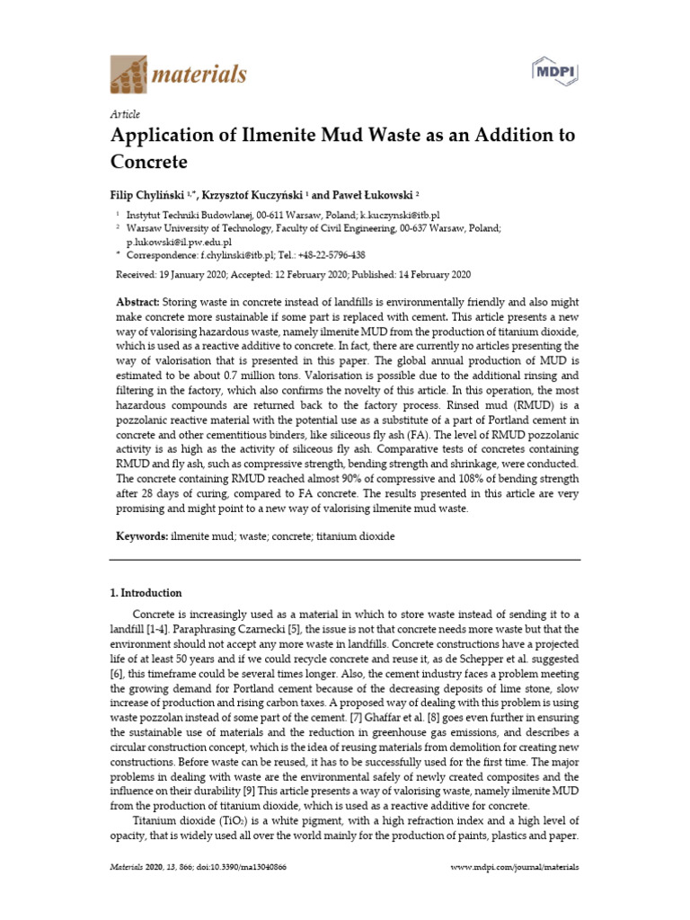 Application of Ilmenite Mud Waste As An Addition T | PDF | Concrete ...