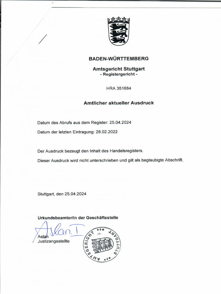 Handelsregister Obrazez Deutschland New | PDF