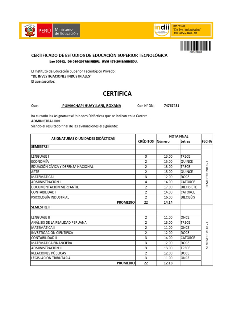 Certificado de Estudios Roxana | PDF | Economias | Business