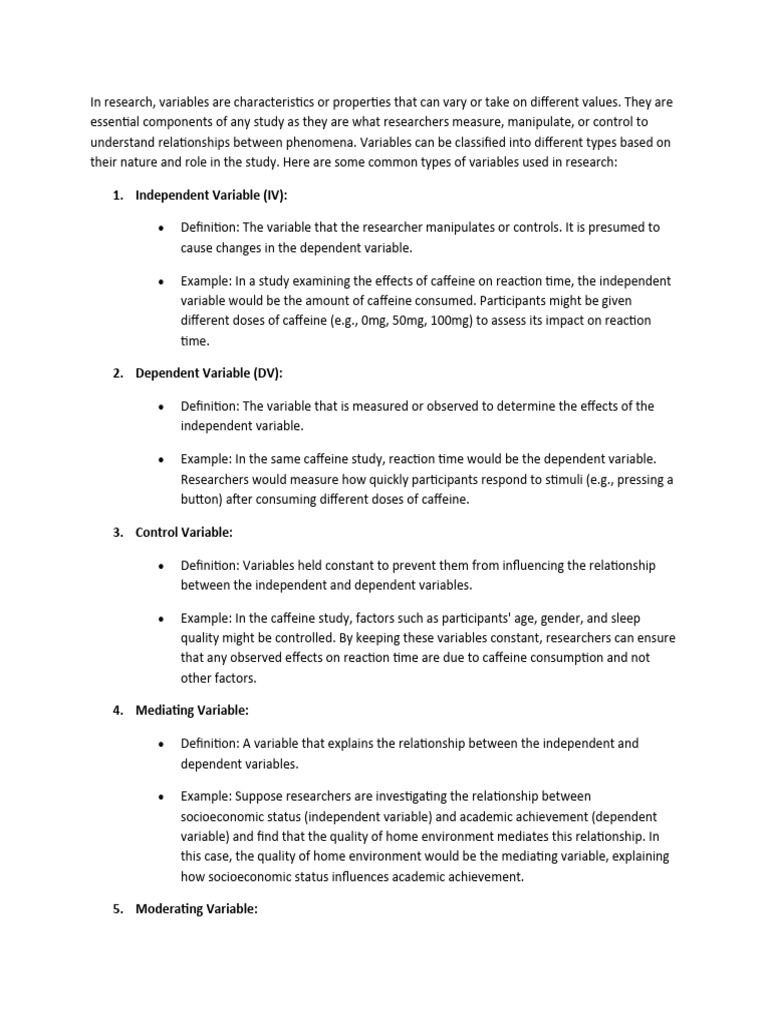 Different Variables Used in Research | PDF | Dependent And Independent ...
