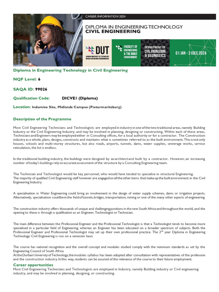 Diploma in Civil Engineering Tech | PDF | University And College ...