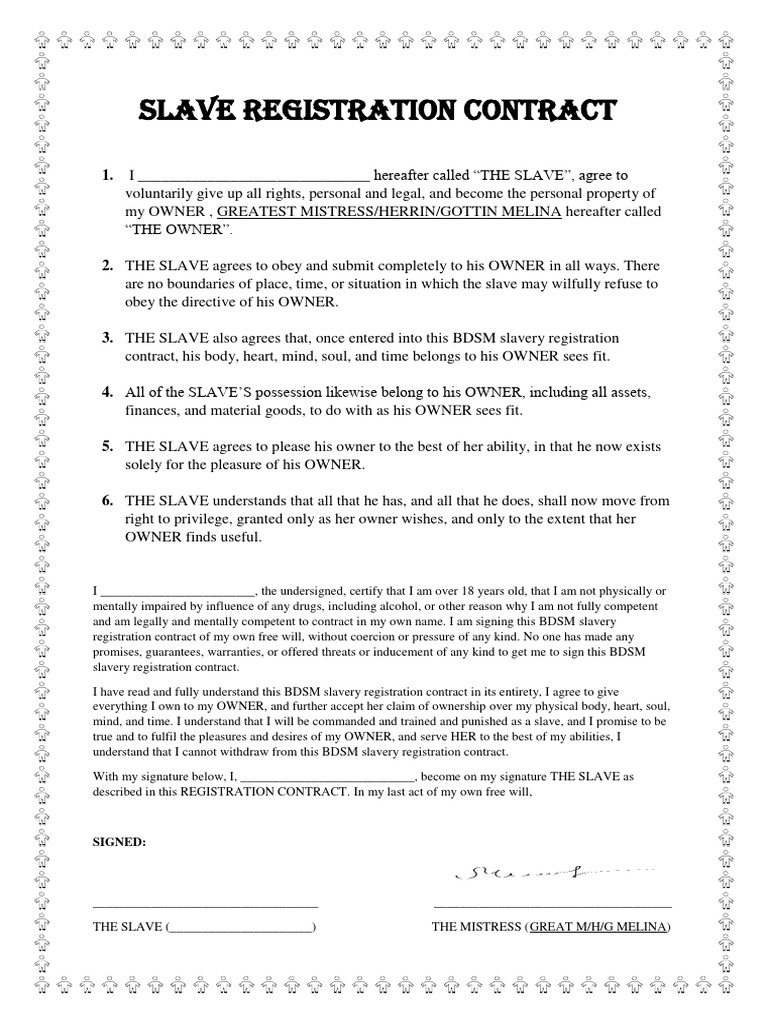 BDSM Slave Contract Agreement | PDF | Slavery | Bdsm