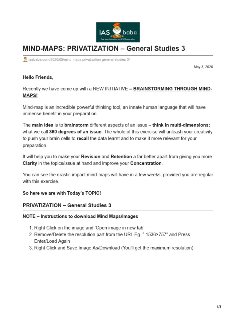 MIND-MAPS PRIVATIZATION General Studies 3 | PDF | Cognition | Learning