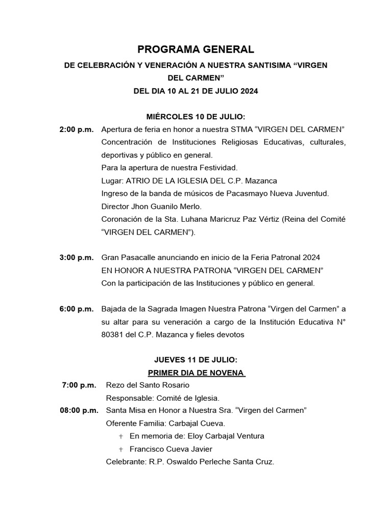 PROGRAMA GENERAL | PDF | Oración | Oración Cristiana