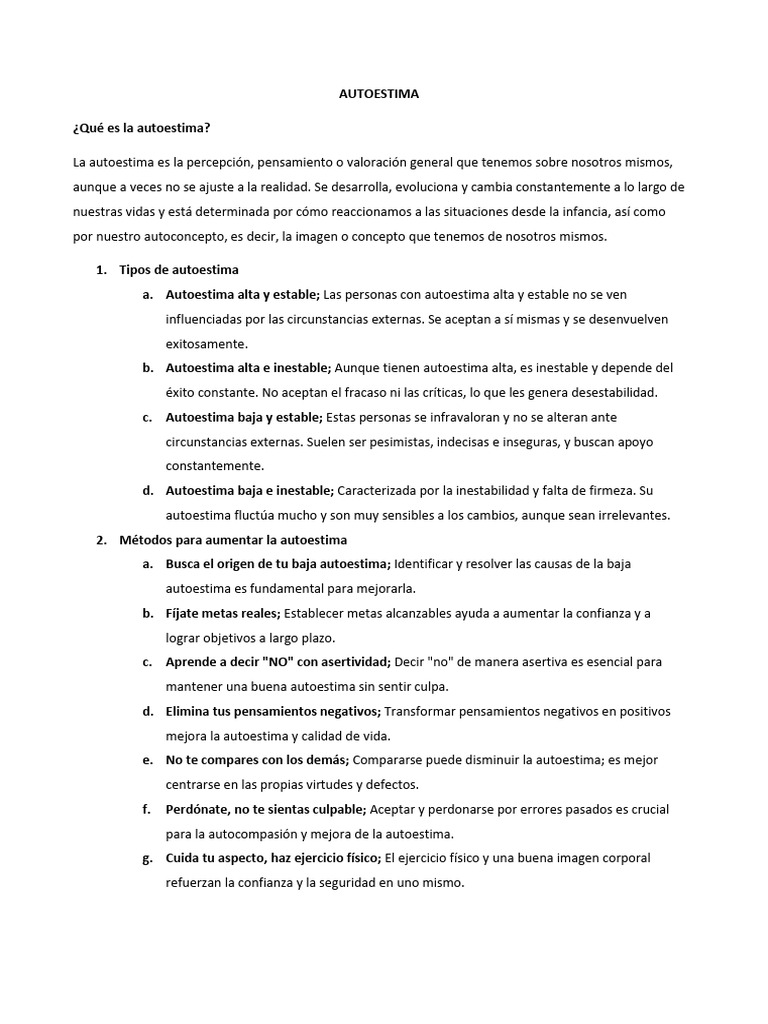 AUTOESTIMA | PDF | Autoestima | Ciencias del comportamiento