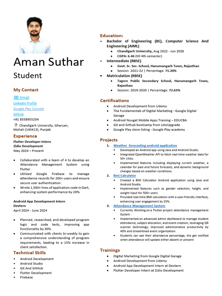 AMAN SUTHAR RESUME - Compressed (1) - Compressed | PDF | Android (Operating System) | Google Play