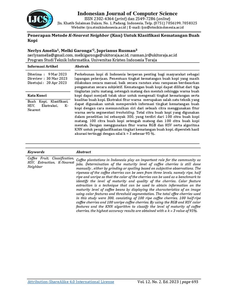 Penerapan Metode K-Nearest Neighbor (KNN) Untuk Klasifikasi Kematangan ...