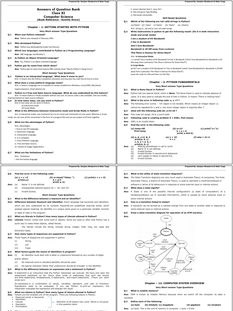 Question Bank Class Xi Cs Answer To Be Uploaded-4 (2) Removed | PDF | Computer Data Storage ...