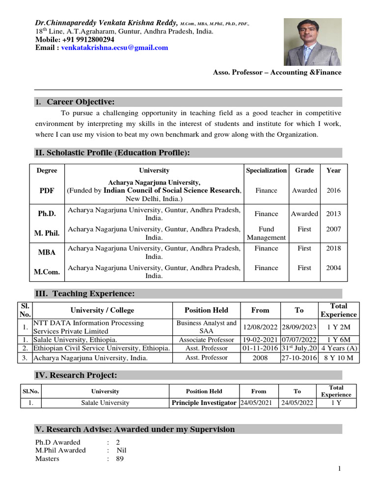 Updated Curriculum Vitae of Ch.v.krishna Reddy | PDF | Microfinance | Human Resource Management