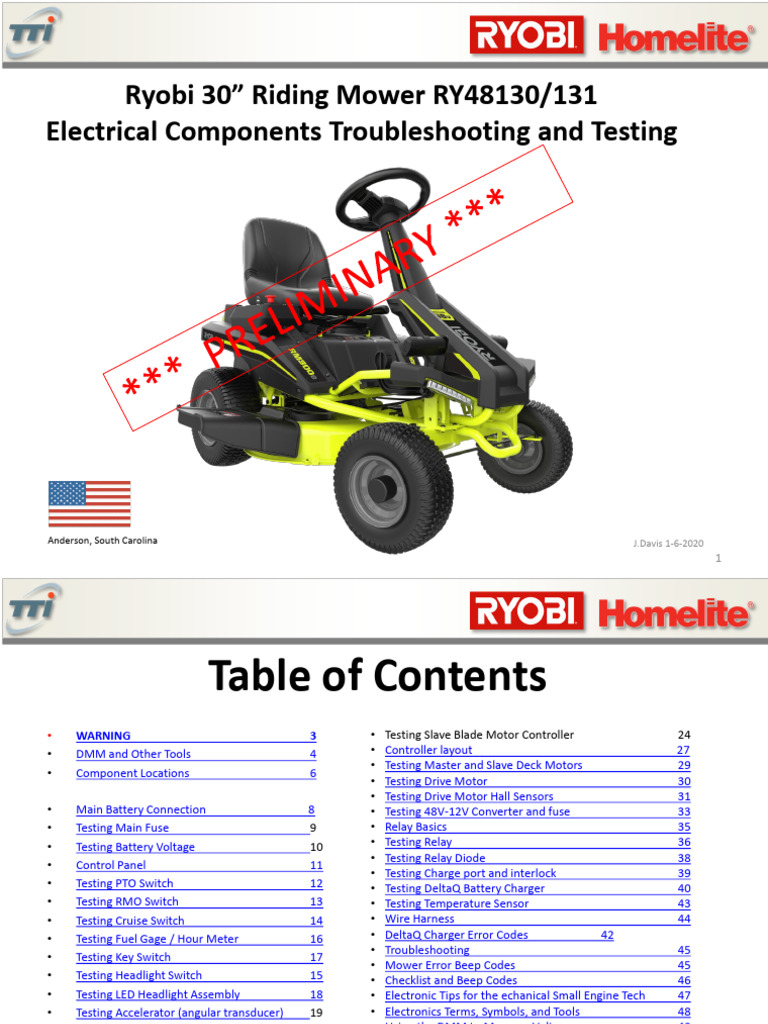 Ryobi Mower Electrical Troubleshooting Guide | PDF | Switch | Relay