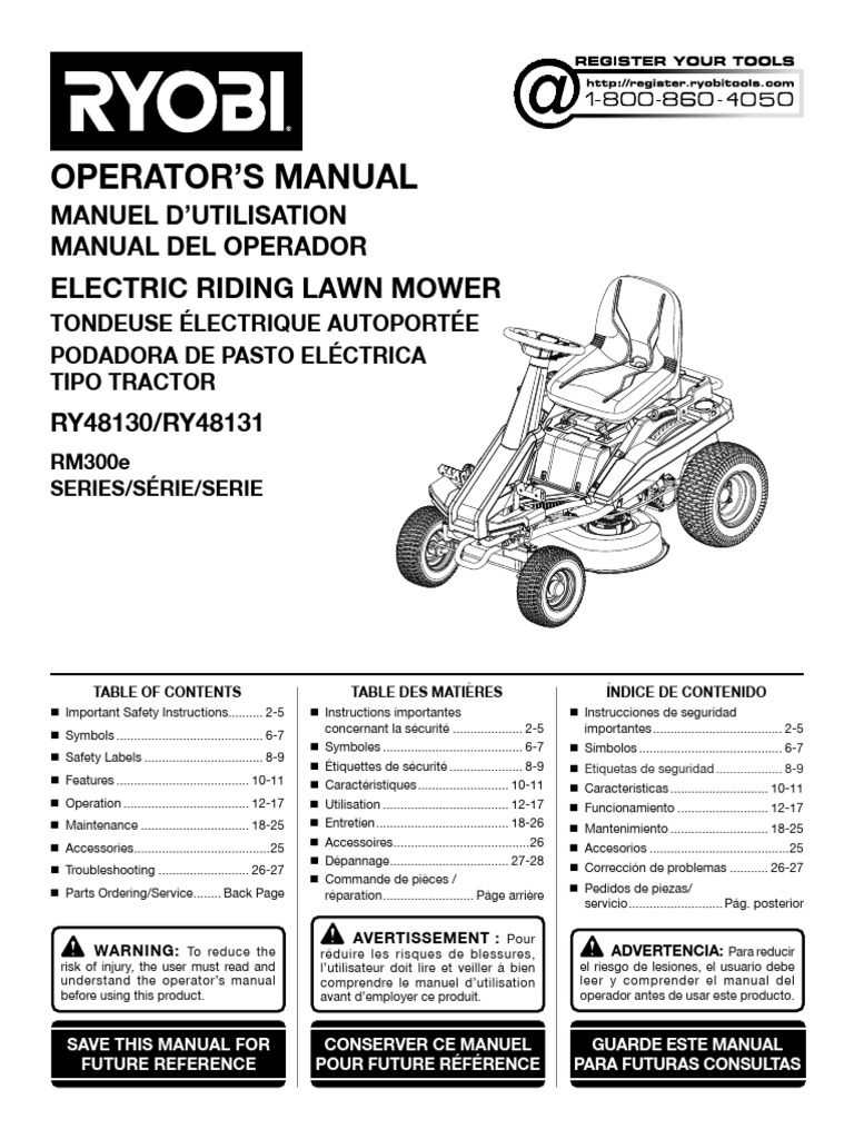 Ryobi 300e Owners Manual PDF Mower Lawn Mower