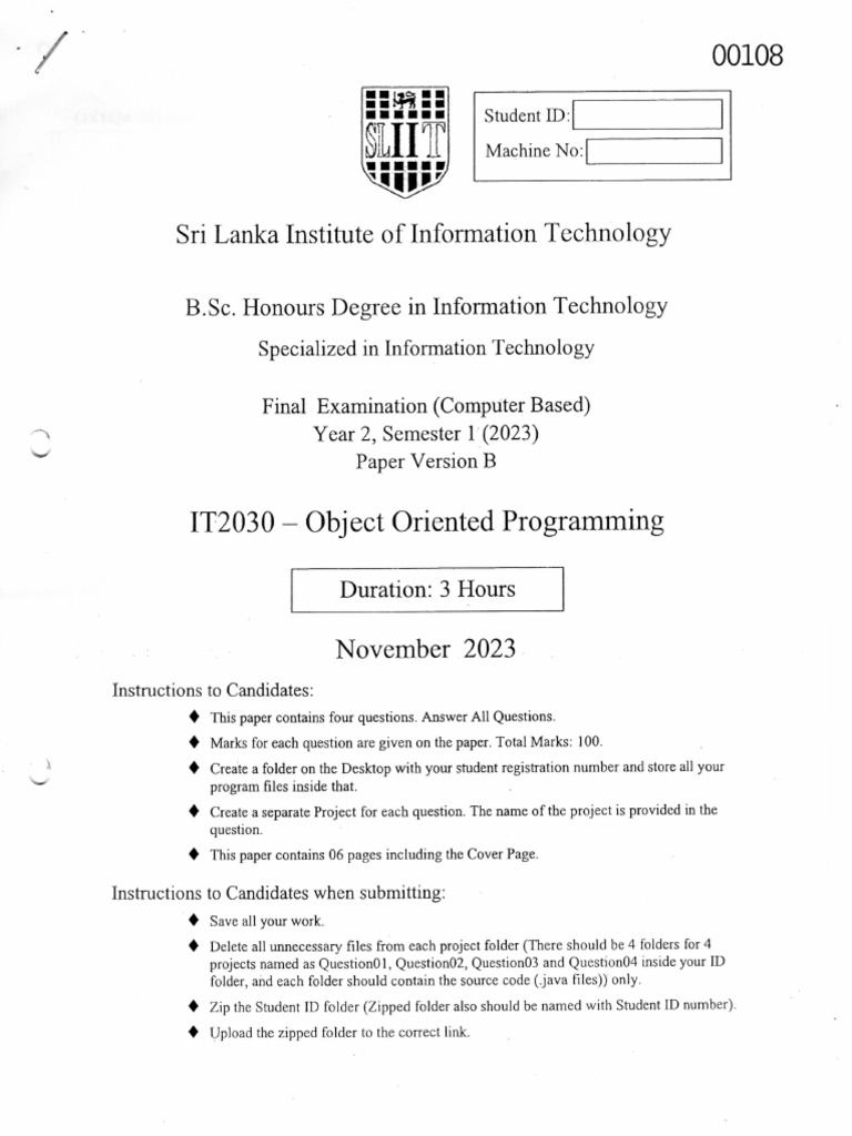 IT2030 - Object Oriented Programming-Version B | PDF | Method (Computer ... IT2030 - Object Oriented Programming-Version B | PDF | Method (Computer ...