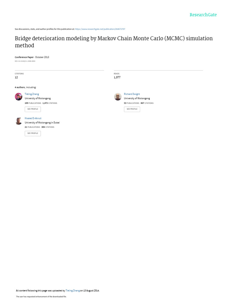 Bridge Deterioration Modeling by Markov Chain Monte Carlo (MCMC) Simulation Method | PDF ...