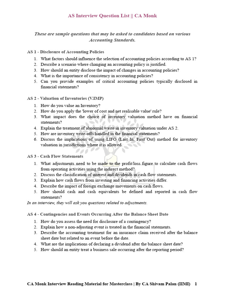 As Based Interview Questions - CA Monk CA Inter | PDF | Deferred Tax | Earnings Per Share