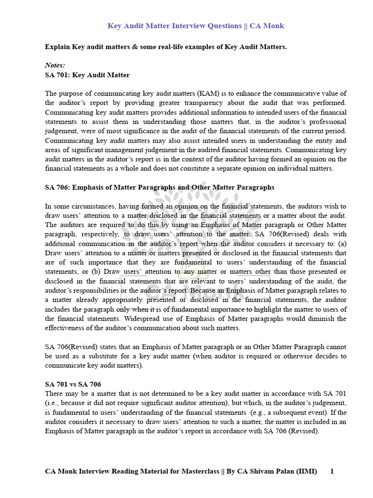 701 Key Audit Matter Interview Document | PDF | Audit | Business