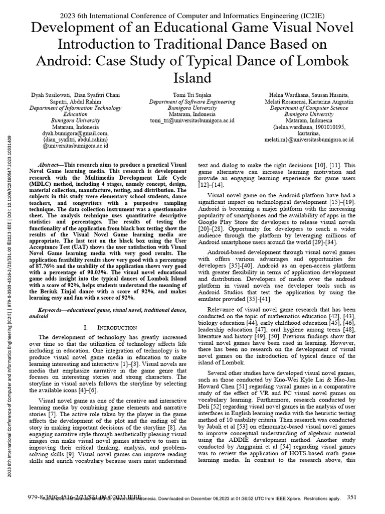 Development of An Educational Game Visual Novel Introduction To Traditional Dance Based On ...