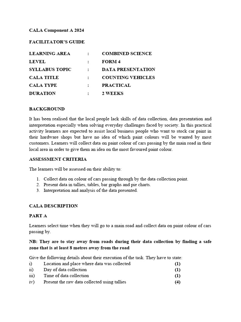 Combined Science CALA Component A Data Presentaion 2024 | PDF | Data | Chart