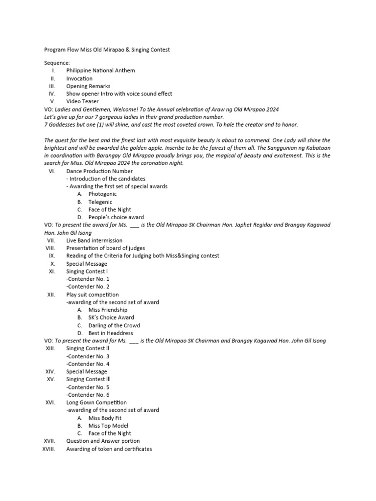Miss Old Mirapao 2024 Event Program | PDF | Art