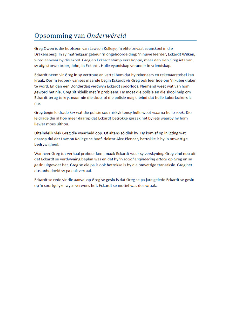 Onderwereld - Opsomming en Karakters | PDF