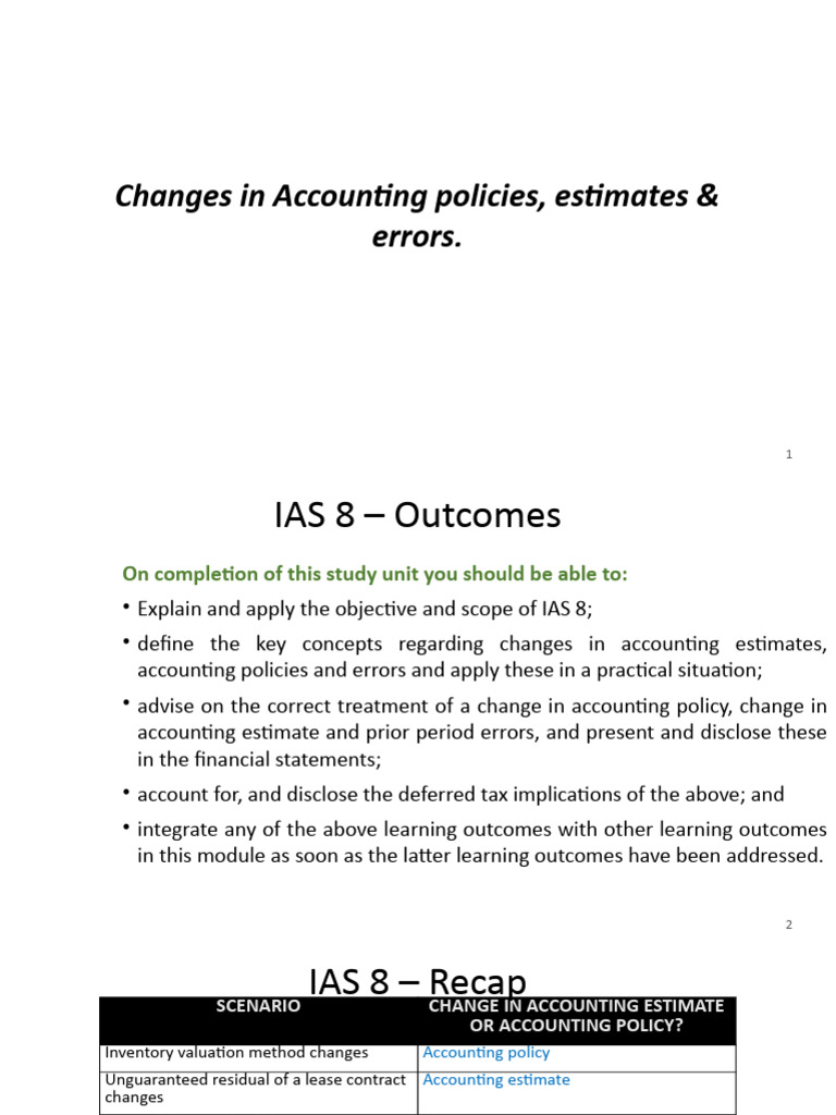 IAS 8 Changes in Accounting Estimates and Errors Slides | PDF ...