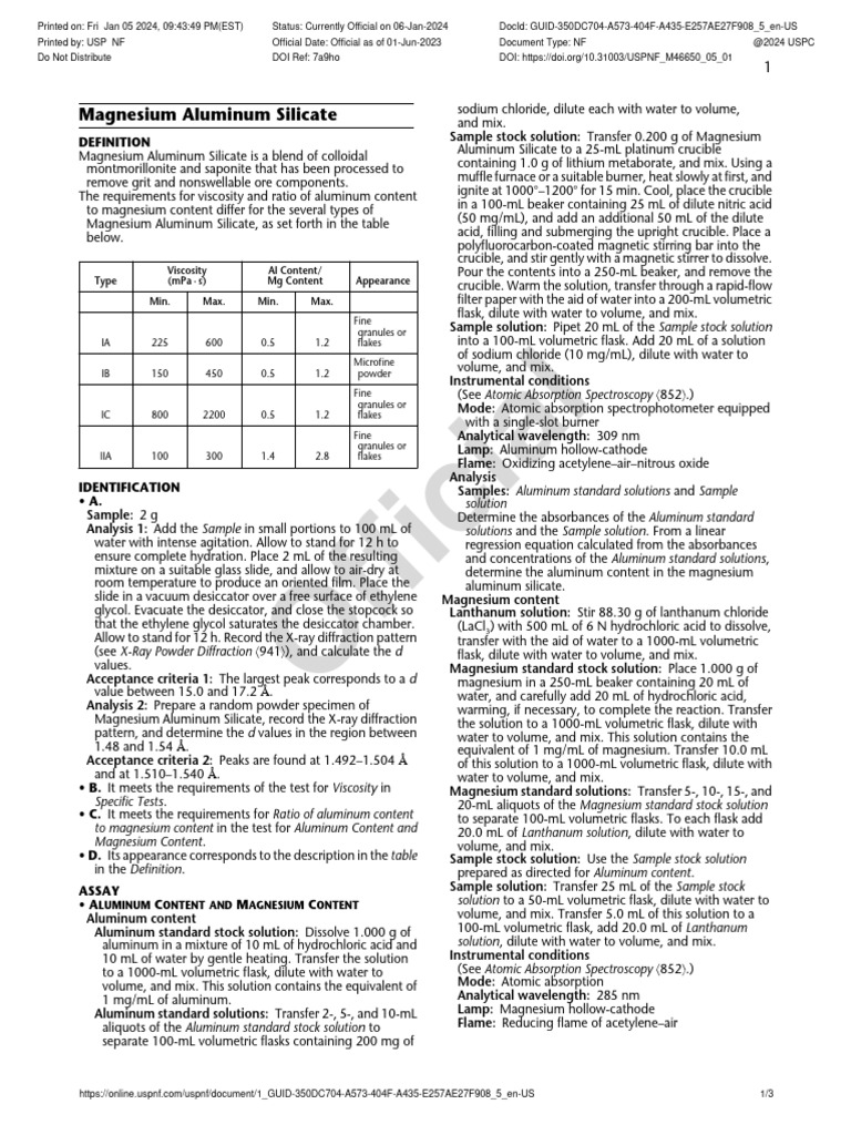 Magnesium Aluminum Silicate | PDF | Atomic Absorption Spectroscopy ...