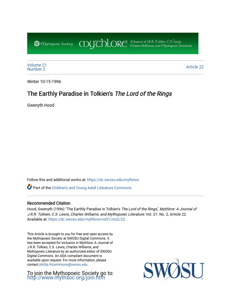 The Earthly Paradise in Tolkiens - I - The Lord of The Rings - I | PDF ...