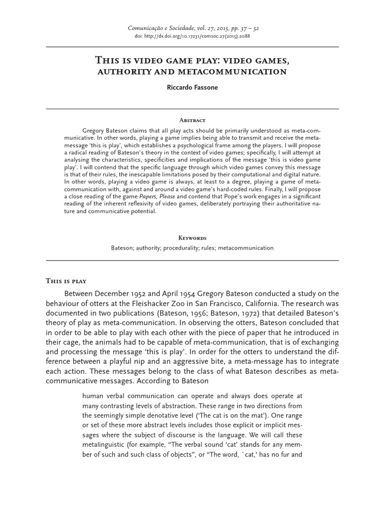 This Is Video Game Play: Video Games, Authority and Metacommunication | PDF