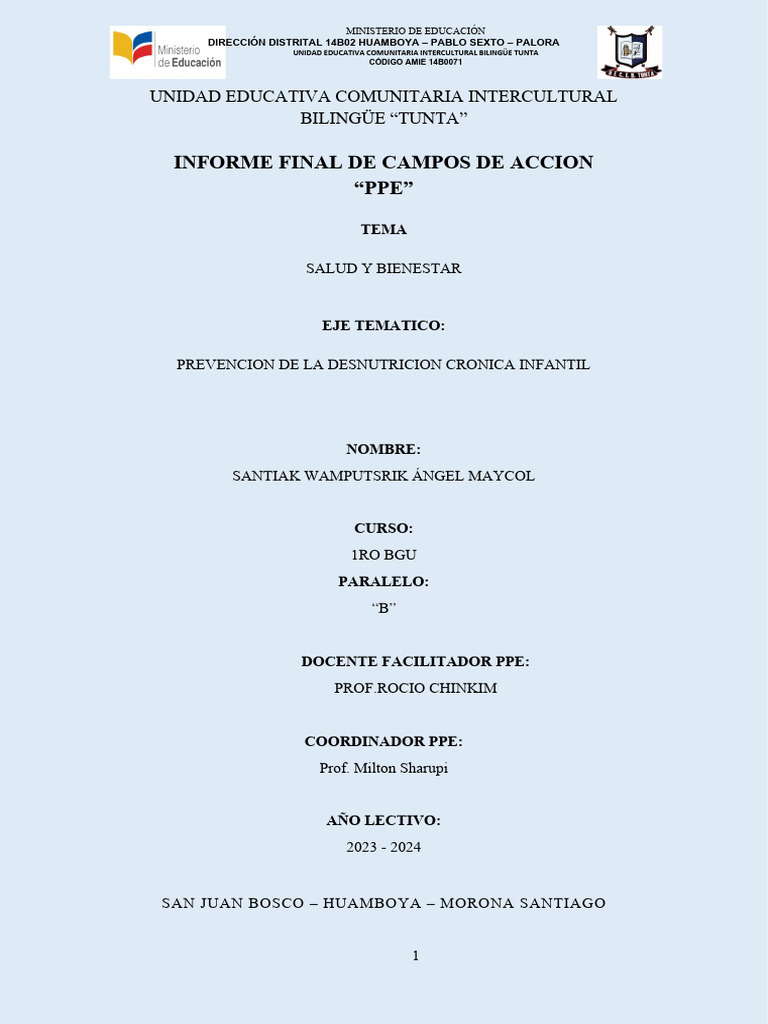 Informe de Ppe Maycol Santiak | PDF | Desnutrición | Alimentos