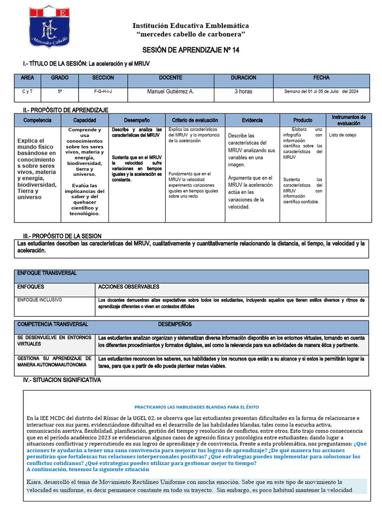 Sesion 14 - MRUV | PDF | Aprendizaje | Evaluación
