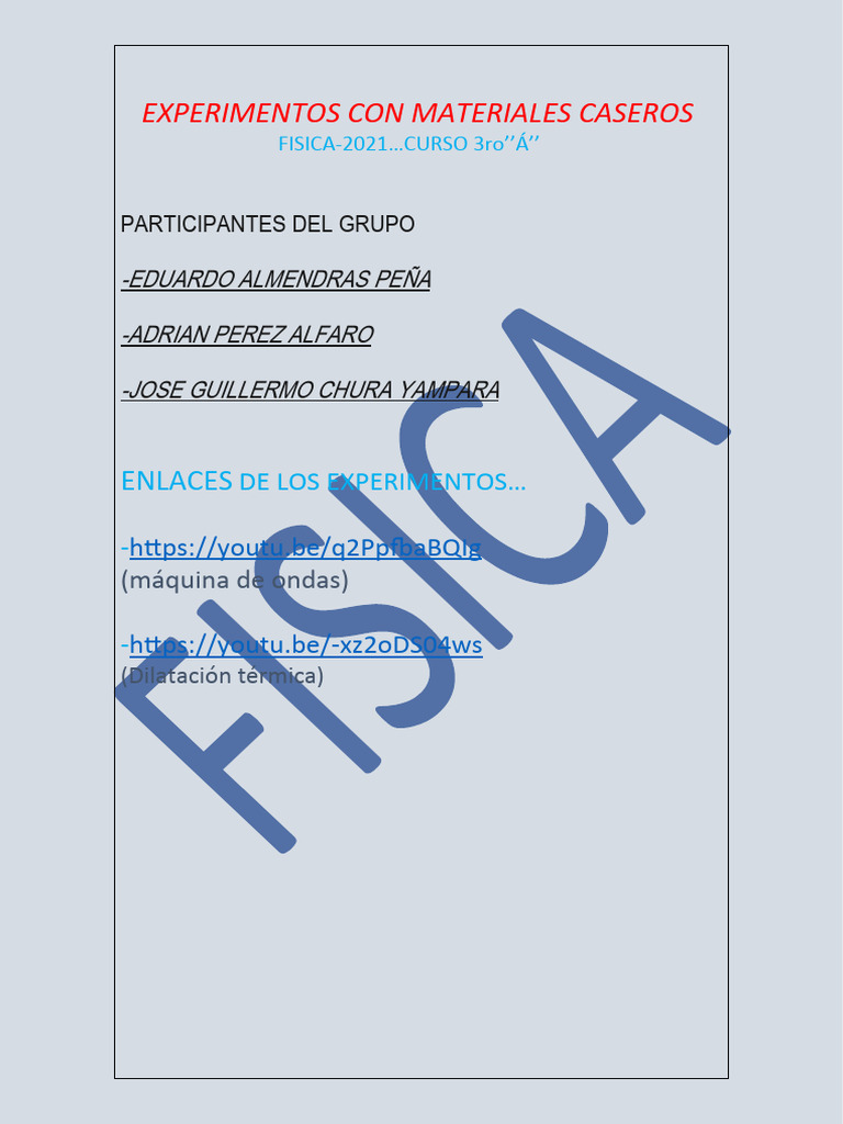 Experimentos Con Materiales Caseros | PDF