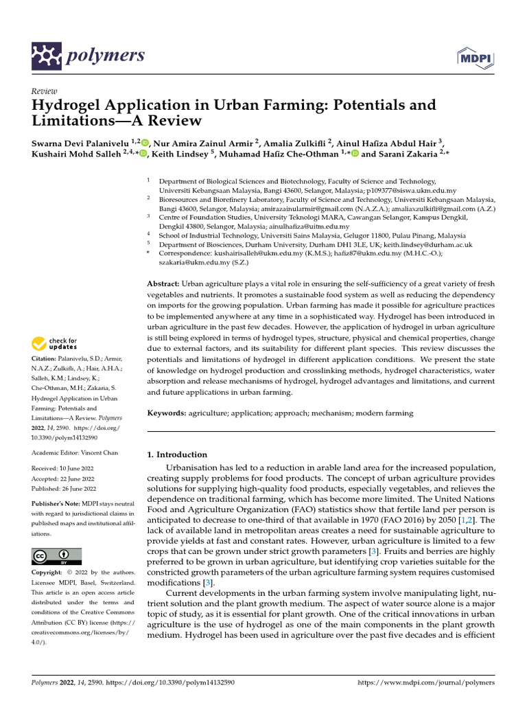 Hydrogel Application in Urban Farming | PDF | Gel | Cross Link