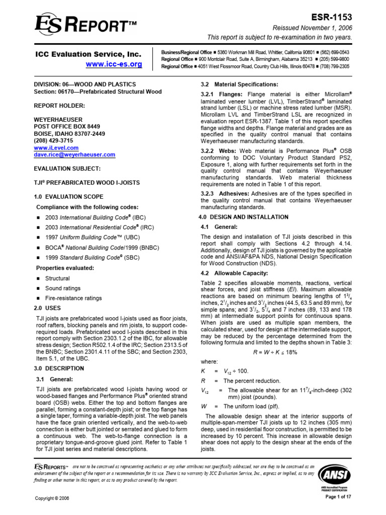 FL6527 - R1 - Ae - Icc Es Esr-1153 11-1-06 | PDF | Drywall | Framing ...