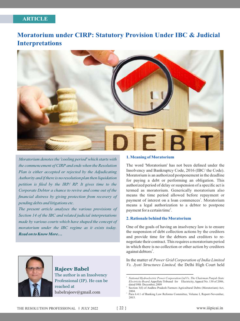 22 28 Article Moratorium Under CIRP Statutory Provision Under IBC ...