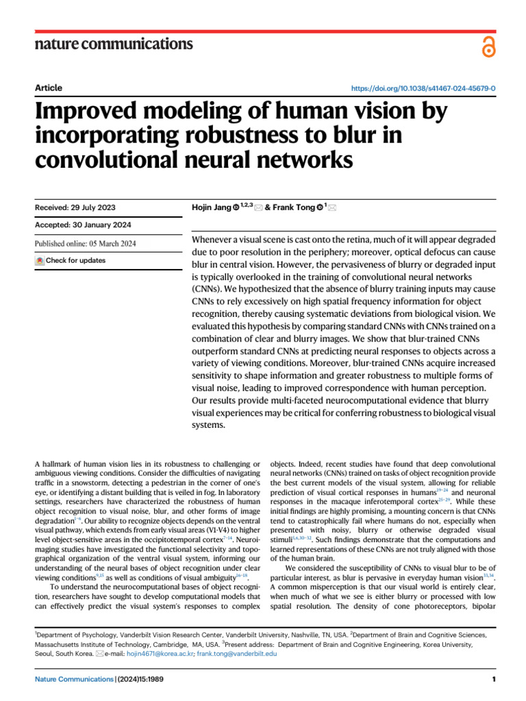 Improved Modeling of Human Vision by Incorporating Robustness To Blur ...