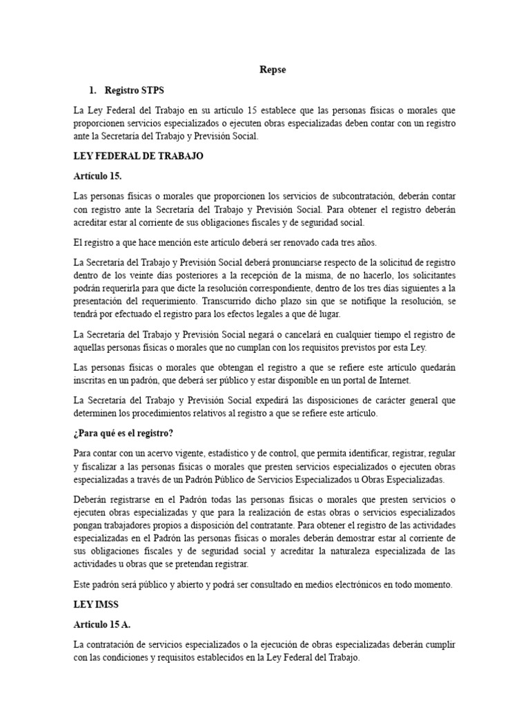 Repse | PDF | Outsourcing | Derecho laboral