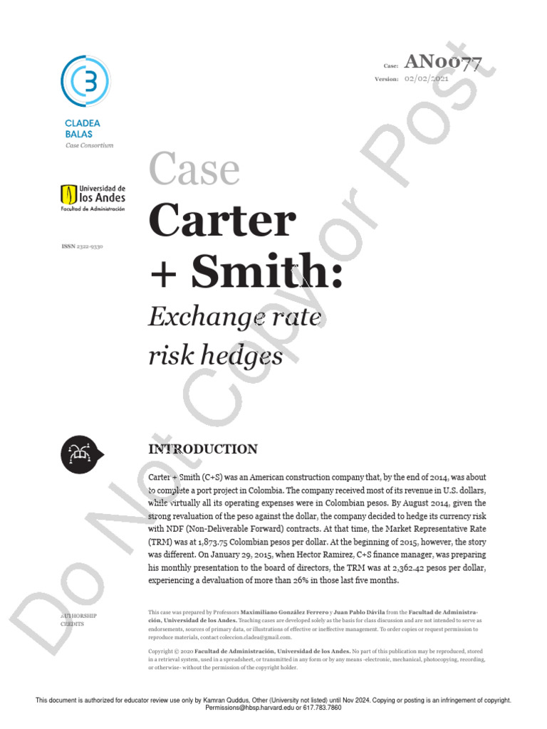 Carter Smith Exchange Rate Risk Hedges | PDF | Hedge (Finance) | Exchange Rate