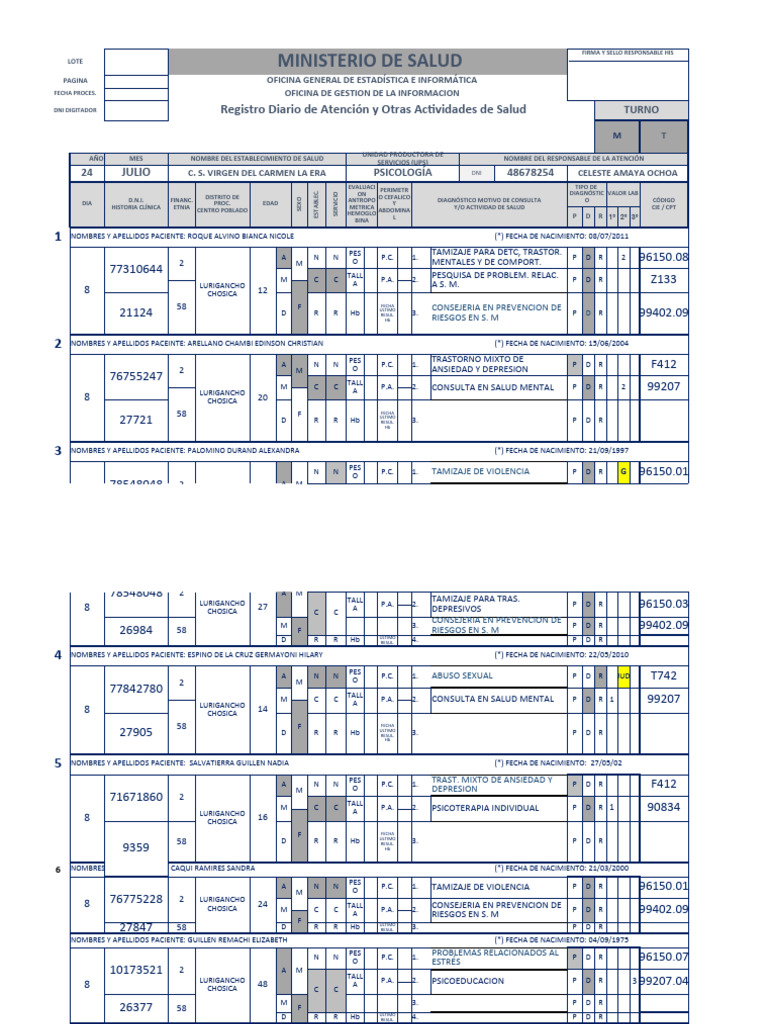 Ministerio de Salud: Registro Diario de Atención y Otras Actividades de ...