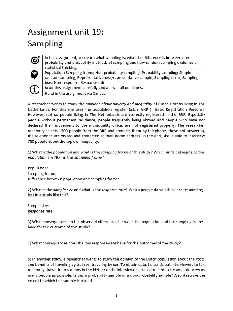 Unit 19 - Assignment Without Answers | PDF | Sampling (Statistics) | Statistics