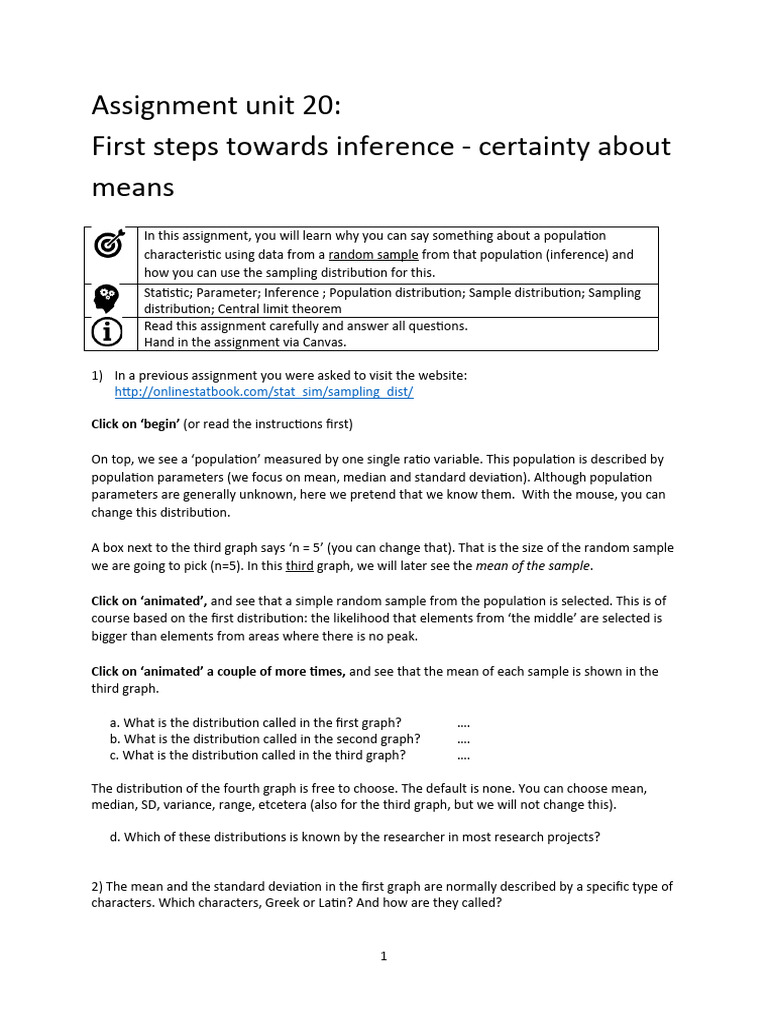 Unit 20 - Assignment Without Answers | PDF | Standard Deviation | Mean