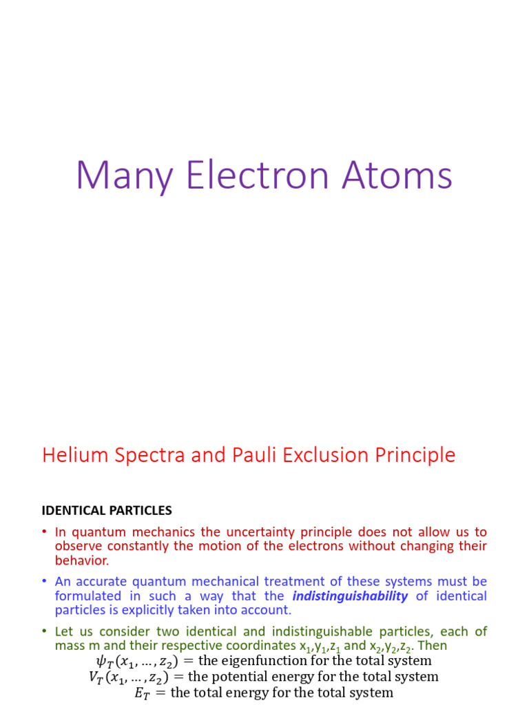 Lecture-6 Many Electrons | PDF | Atomic Physics | Physical Chemistry