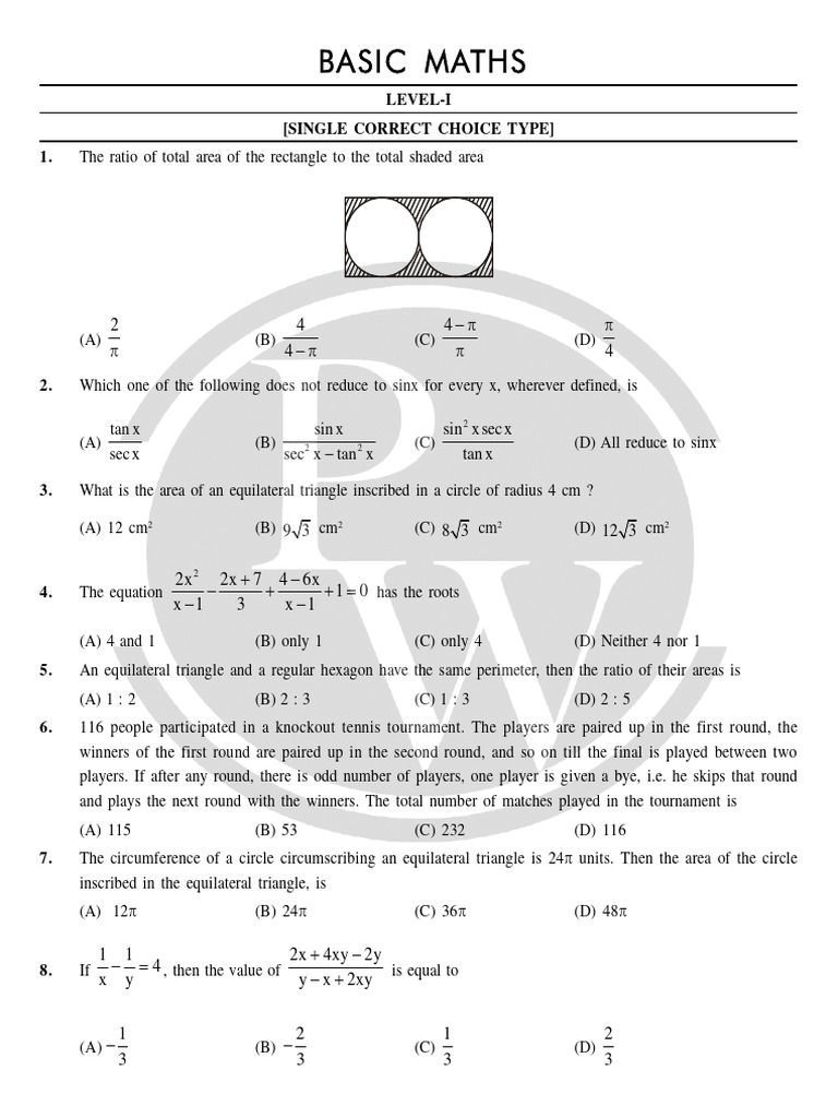 11th JEE Maths (Basic Maths) Questions | PDF | Area | Circle