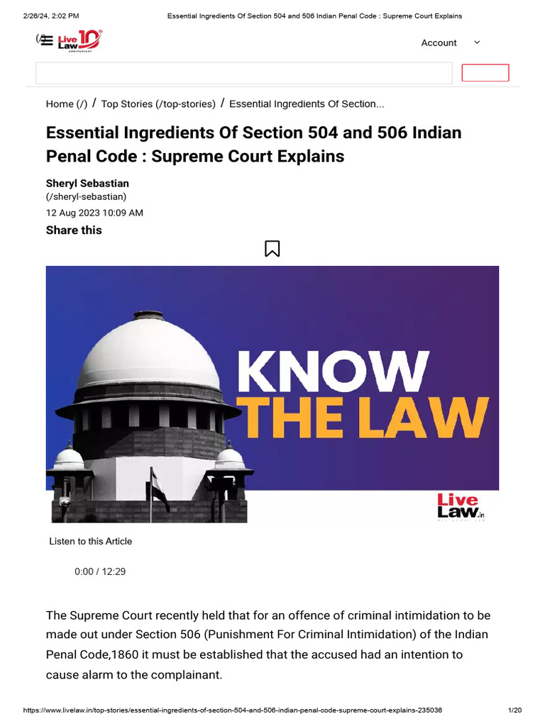 Section 504 and 506 IPC Explained | PDF | Theft | Criminal Procedure In ...