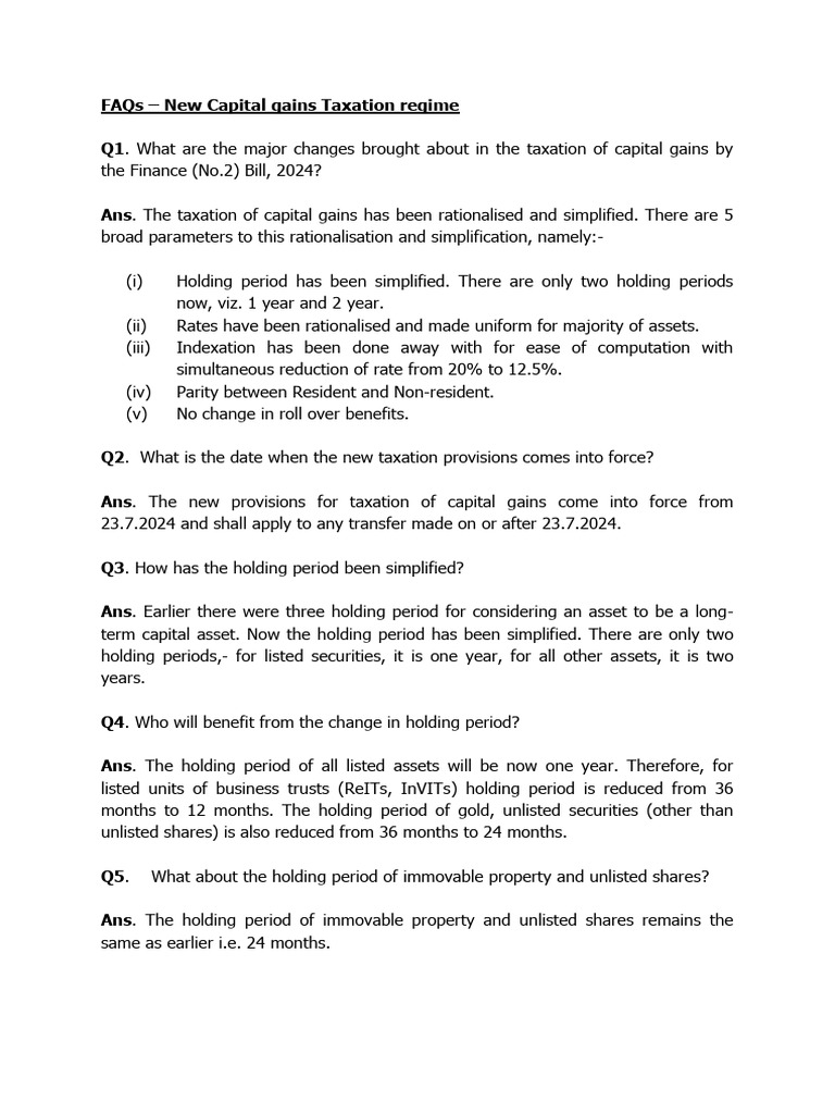 FAQs - New-Capital-Gains-Taxation-regime | PDF | Capital Gains Tax | Taxes
