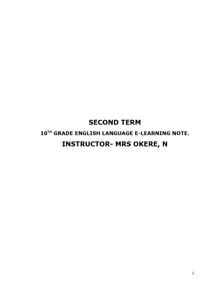 English Second Term 10TH Grade Note | PDF | Syllable | Grammatical Tense