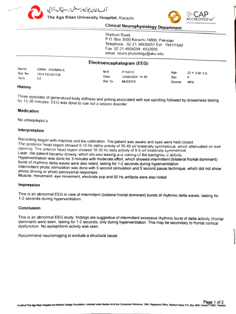 EEG Report Shumaila Iqbal | PDF