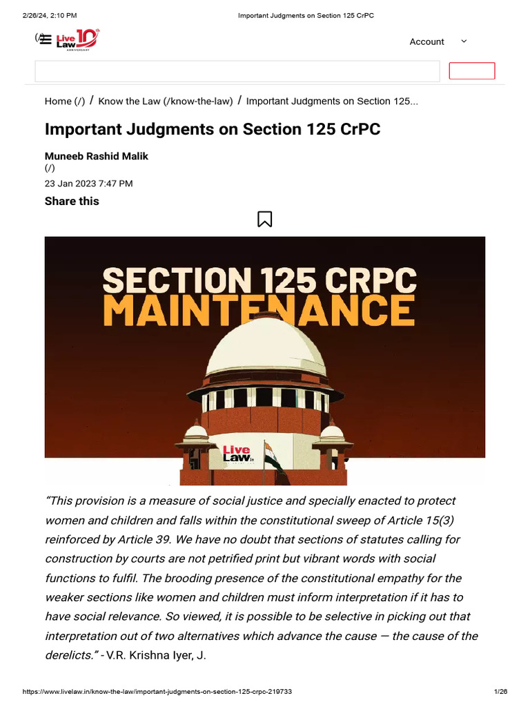 Key Judgments on Section 125 CrPC | PDF | Discovery (Law) | Judgment (Law)