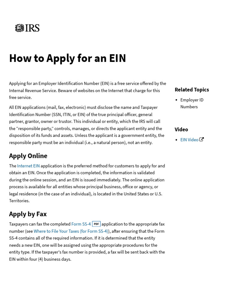 How To Apply For An EIN - Internal Revenue Service | PDF | Internal ...