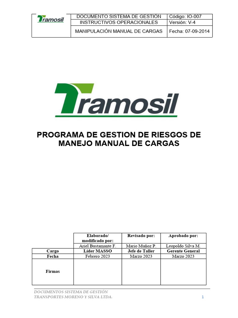 IO-007, V-4. Levantamiento Manual de Cargas | PDF | Factores humanos y ergonomía | Business