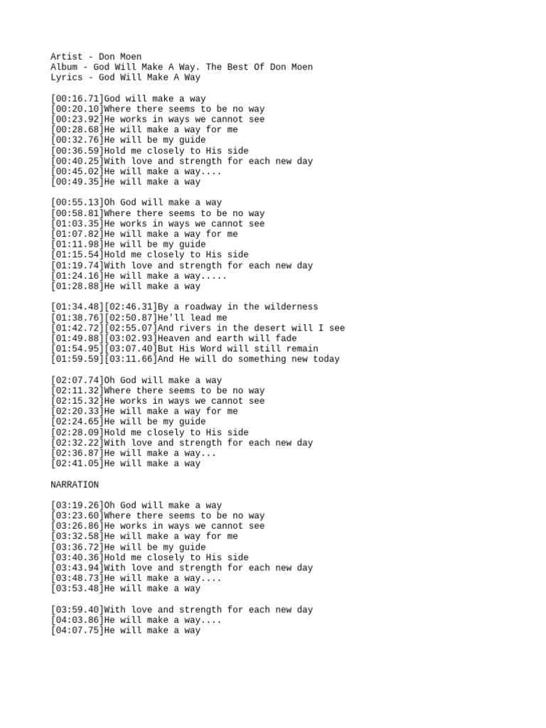 Don Moen - God Will Make A Way Lyrics | PDF | Art